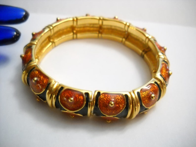 Vintage Joan Rivers Enamel Bracelet Hinged Enamel Black Tan - Etsy