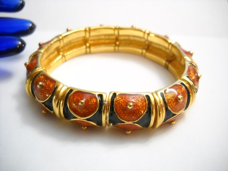 Vintage Joan Rivers Enamel Bracelet Hinged Enamel Black Tan - Etsy