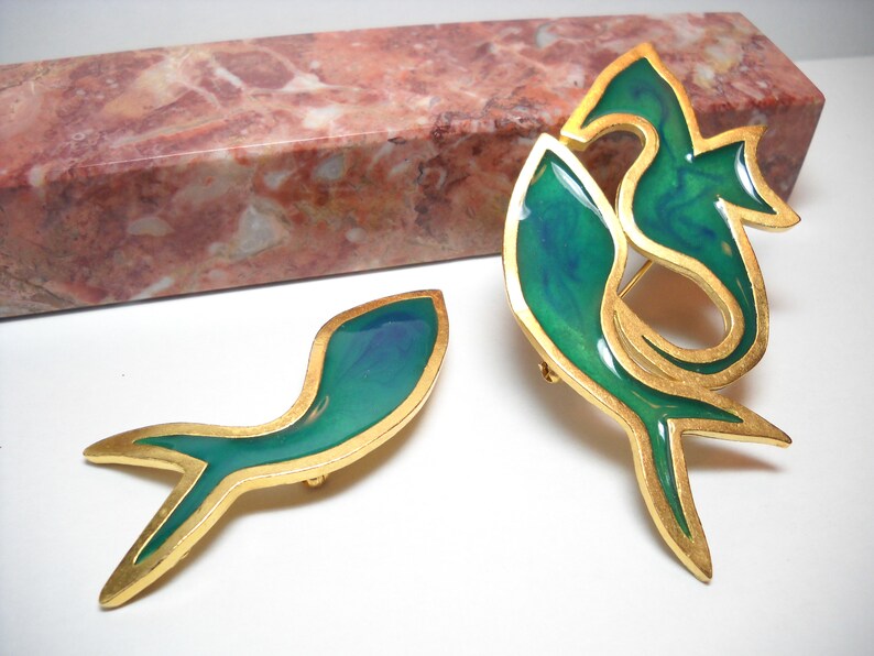 Vintage Set Don-Lin Brooches Enamel Sea Life Ocean Life Gold | Etsy