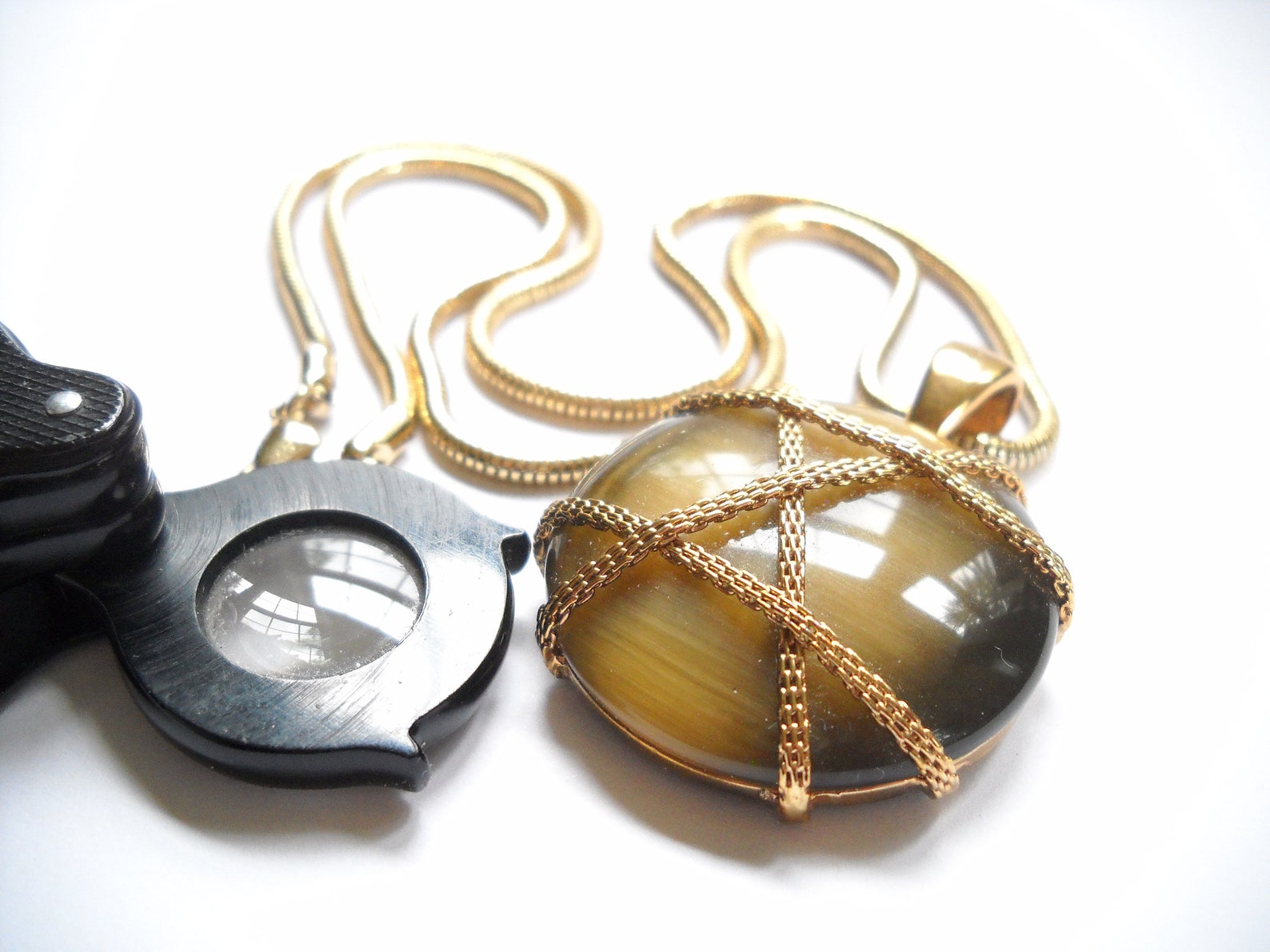 Vintage Designer RMN Tiger Eye Pendant Necklace, Boho Statement Jewelry ...