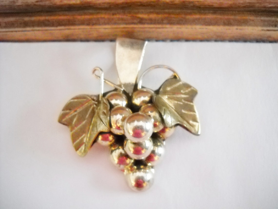 Grape Cluster Brooch Pendant 925 Mexico CAS Sterling Silver Vintage ...
