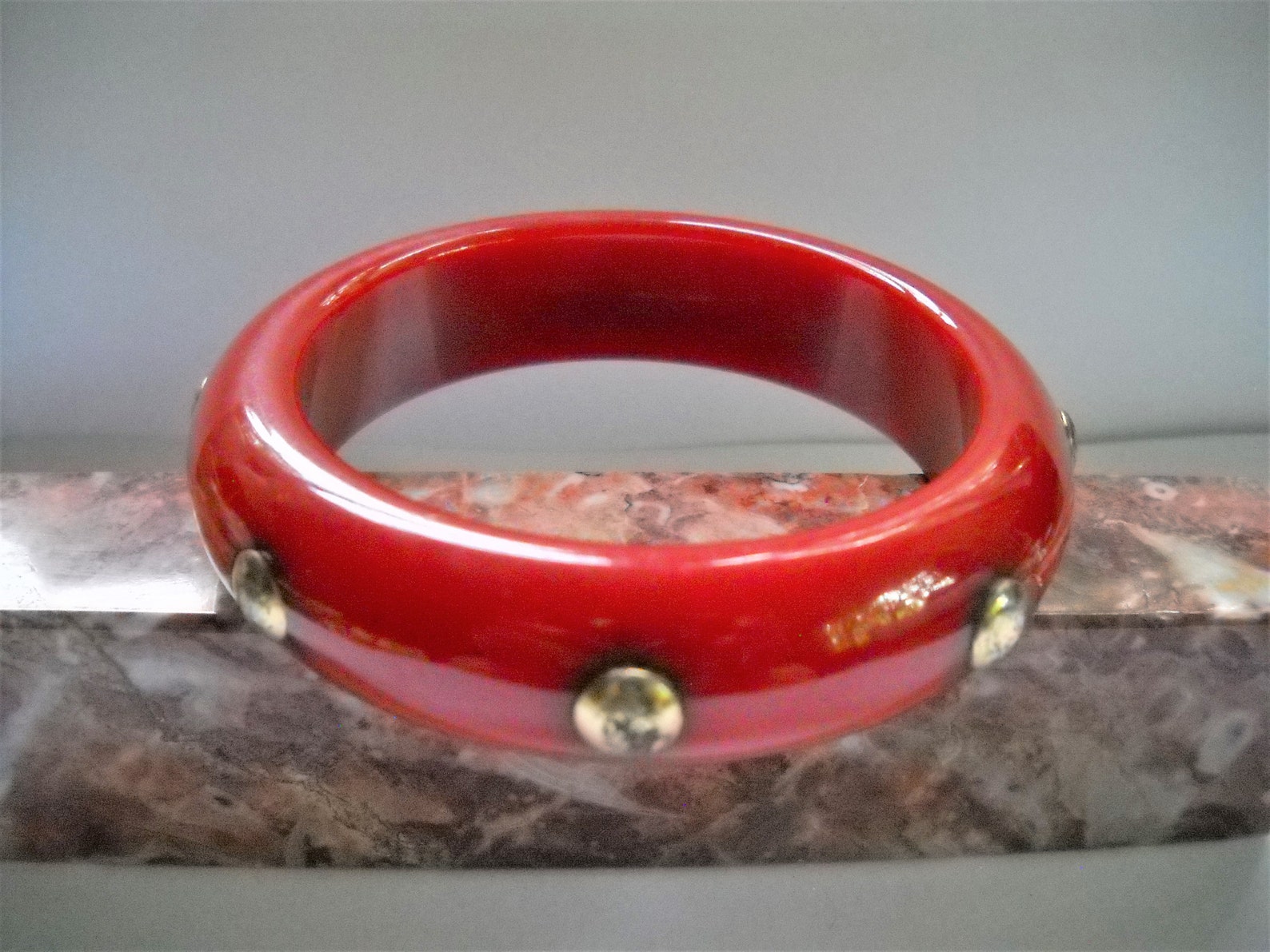 Vintage Bakelite Bangle Bracelet Red Bangle Metal Rivet Dots Tested ...