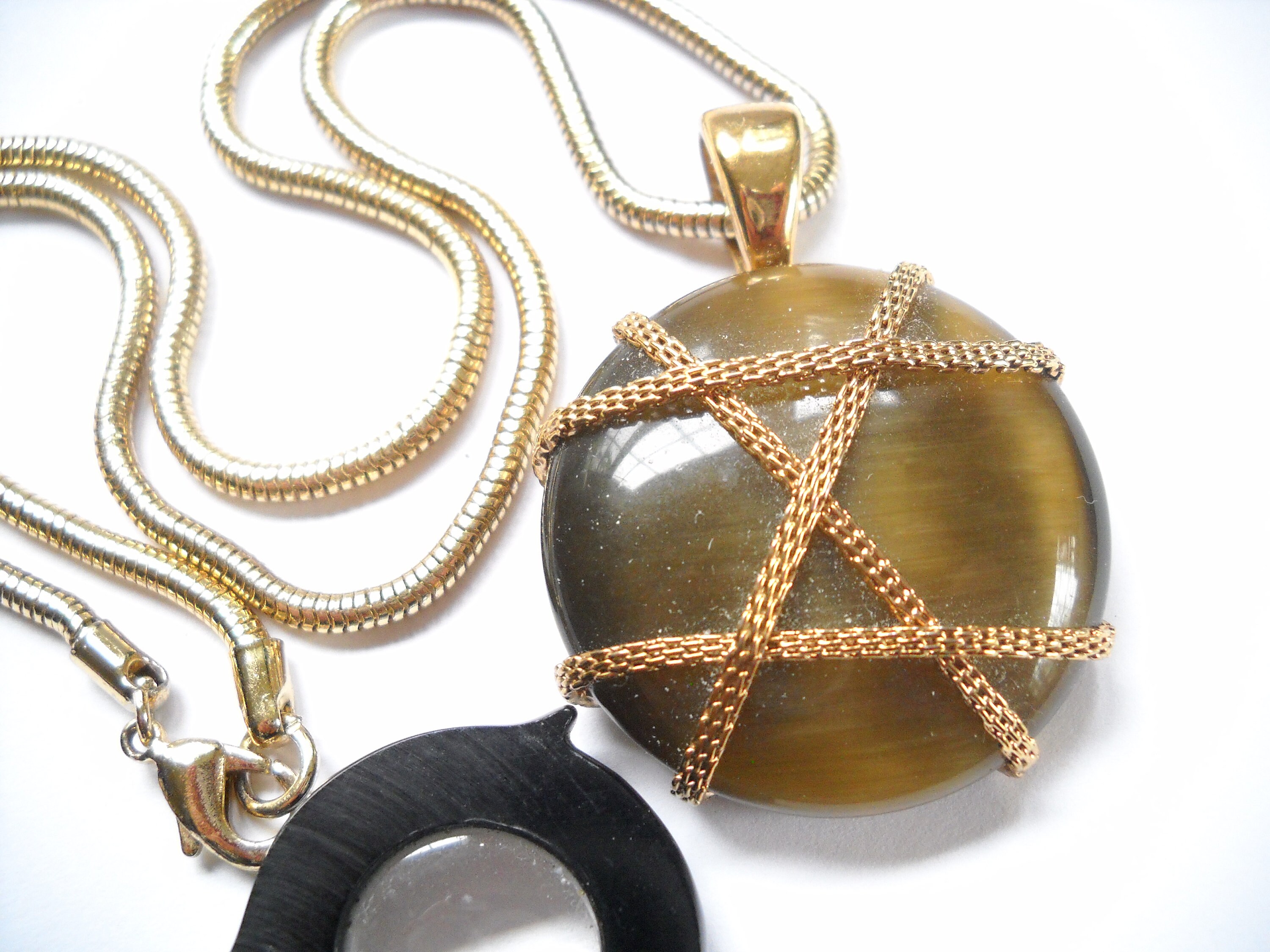 Vintage Designer RMN Tiger Eye Pendant Necklace, Boho Statement Jewelry ...
