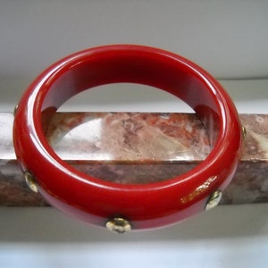 Vintage Bakelite Bangle Bracelet Red Bangle Metal Rivet Dots Tested ...