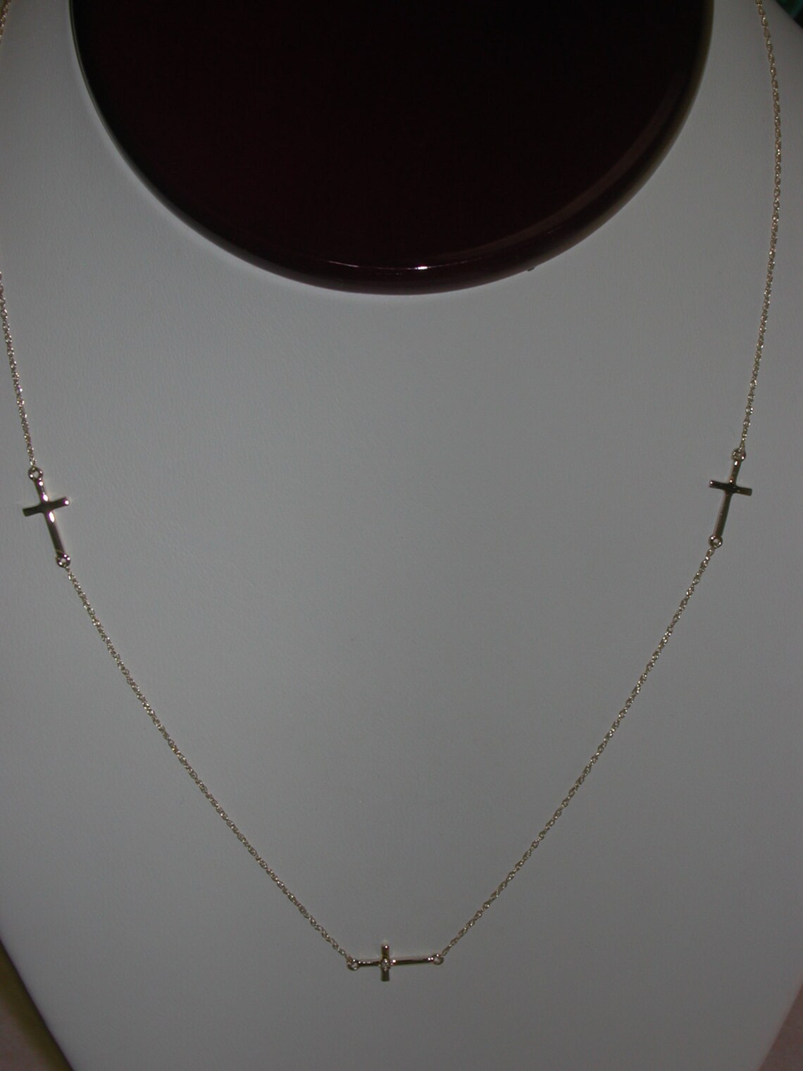 Three Cross Necklace With Natural Diamond Solid 14kt Yellow Gold - Etsy