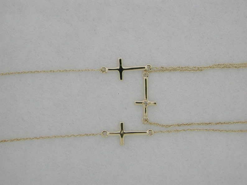 Three Cross Necklace With Natural Diamond Solid 14kt Yellow Gold - Etsy