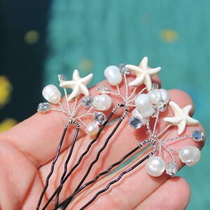 Wedding Hair Pins, Beach Starfish Set of Three Pins, Beach Pearl Hair ...