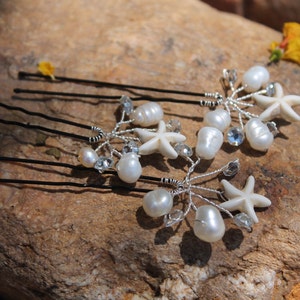Wedding Hair Pins, Beach Starfish Set of Three Pins, Beach Pearl Hair ...