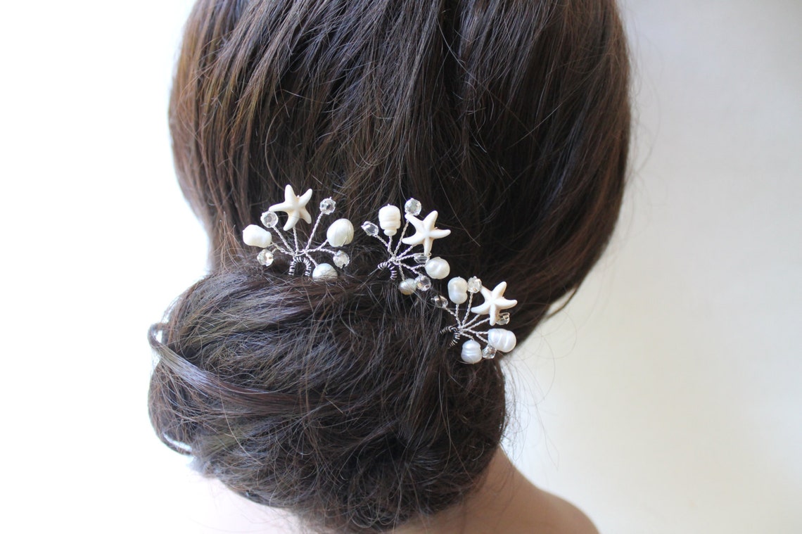 Wedding Hair Pins Beach Starfish Set of Pins Beach Pearl | Etsy