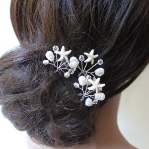 Wedding Hair Pins, Beach Starfish Set of Three Pins, Beach Pearl Hair ...