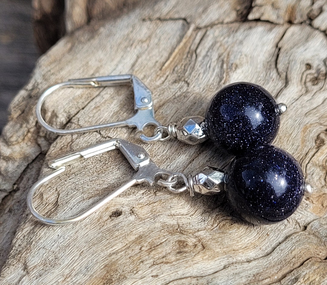 Blue Sandstone Earrings, Small Gemstone Earrings, Natural Jewelry ...