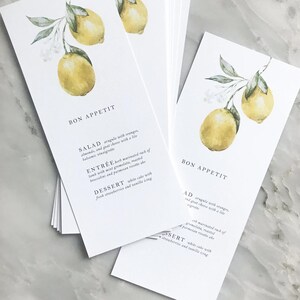Lemons Menu Template | Download Printable Wedding Menu Card - Etsy