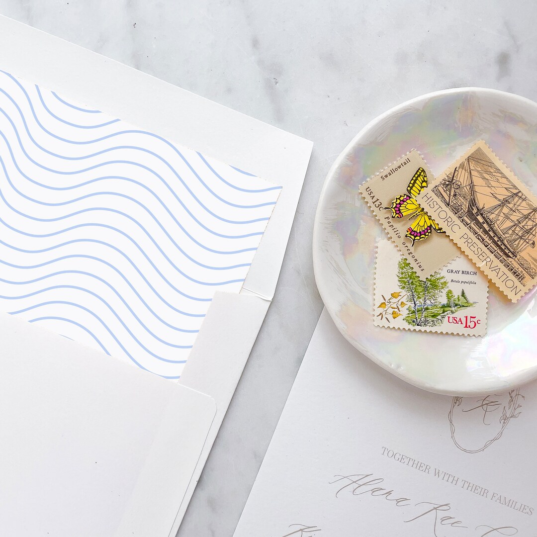 Blue Wavy Lines Square Envelope Liner - SET OF 25, Printed Envelope ...