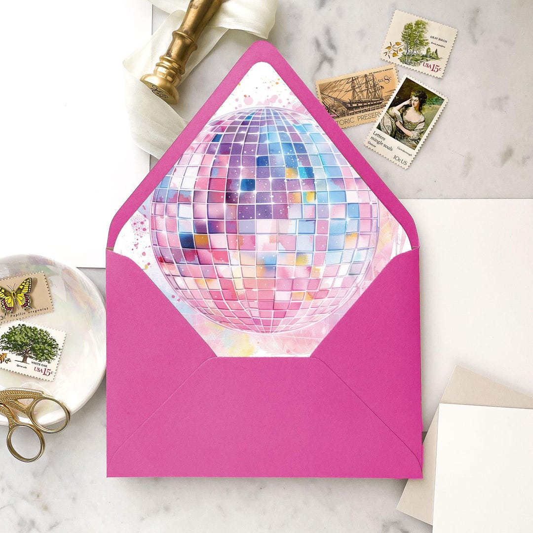 Watercolor Disco Ball Envelope Liner - SET OF 25, Printed Envelope ...