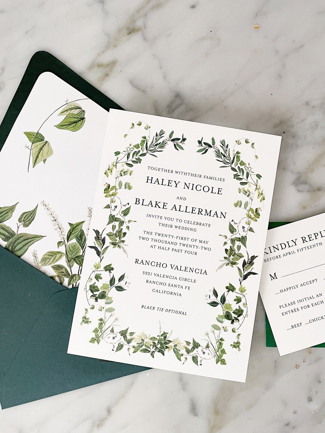 Greenery Wedding Invitation Set | Green Wedding Invitations | Forest ...