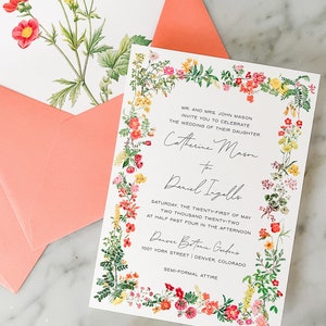 Bright Floral Invitation Set, 4-PC Wedding Invitation With Watercolor ...