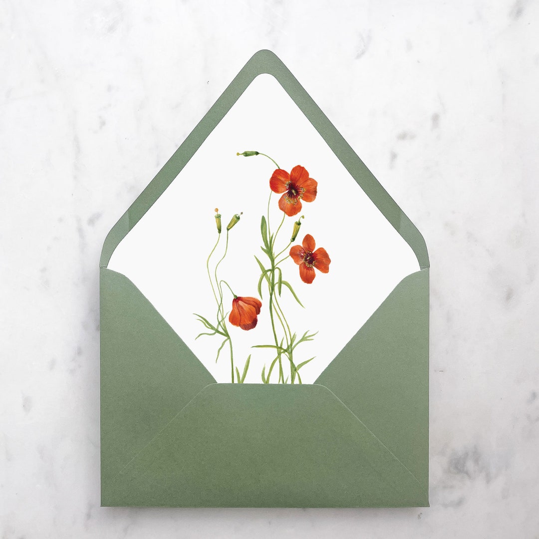 Poppy Wedding Envelope Liner - SET OF 25, Printed Envelope Liners for ...