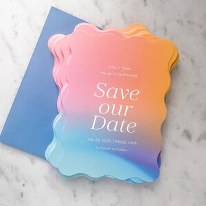 Rainbow Holographic Wavy Save the Date Card! - Etsy