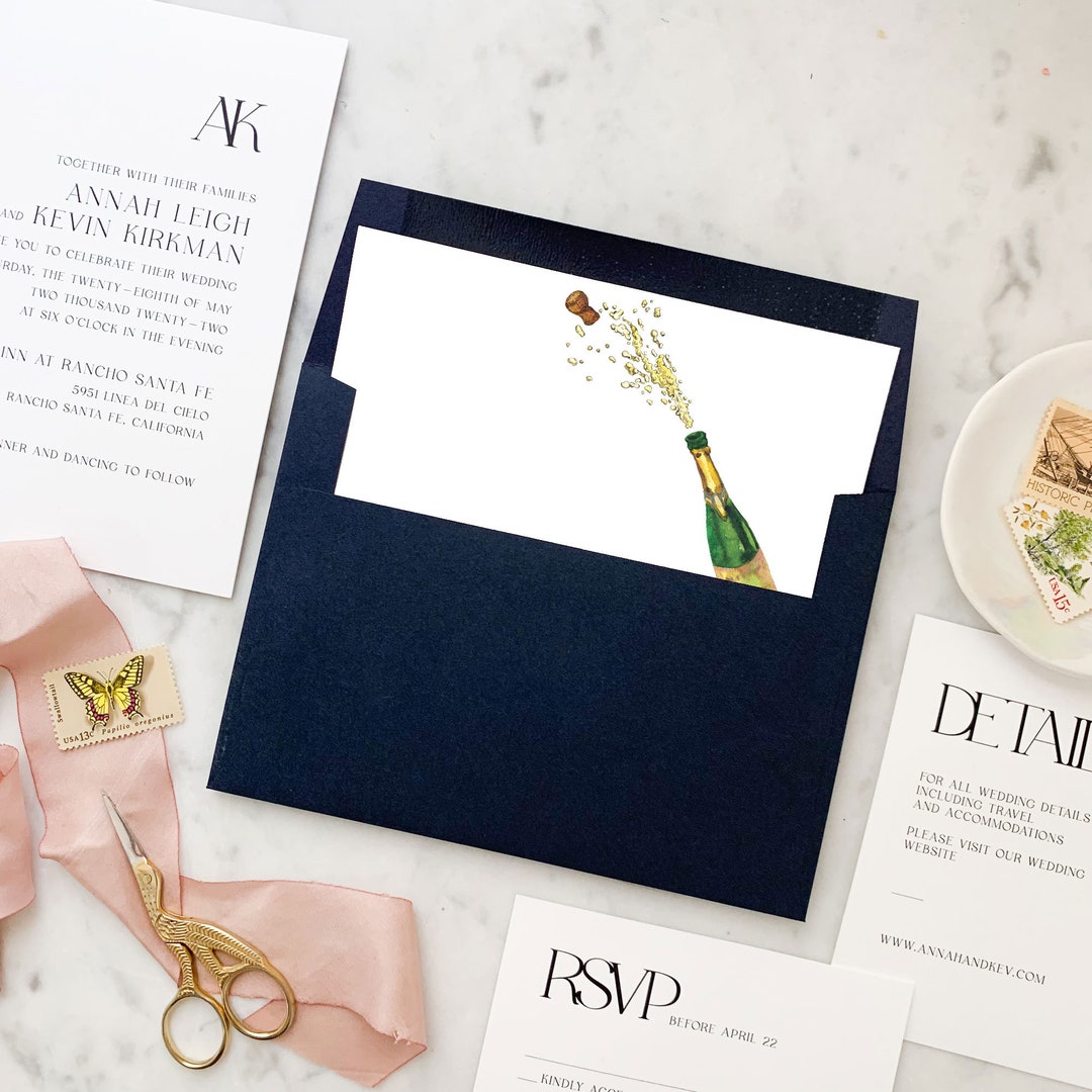 Champagne Bottle and Bubbles, Square Liners SET OF 25, Printed Envelope ...