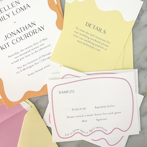 Retro Squiggles Wedding Invitation 4pc Set | Wavy Wedding Invites ...