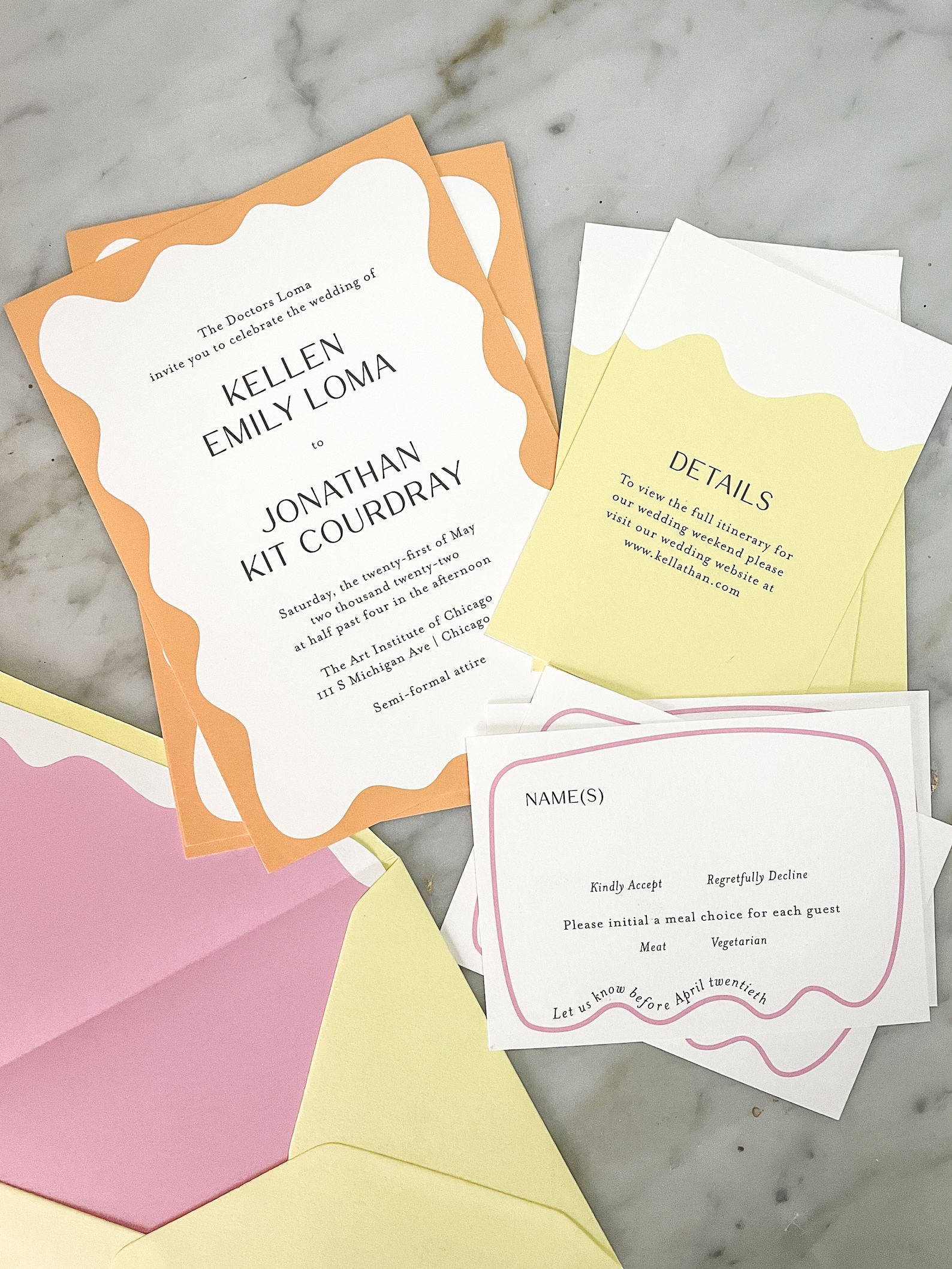 Retro Squiggles Wedding Invitation 4pc Set Wavy Wedding - Etsy