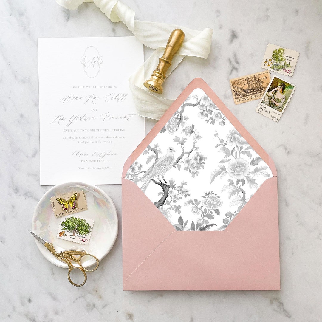Black Floral Toile Envelope Liner - SET OF 25, Printed Envelope Liners ...