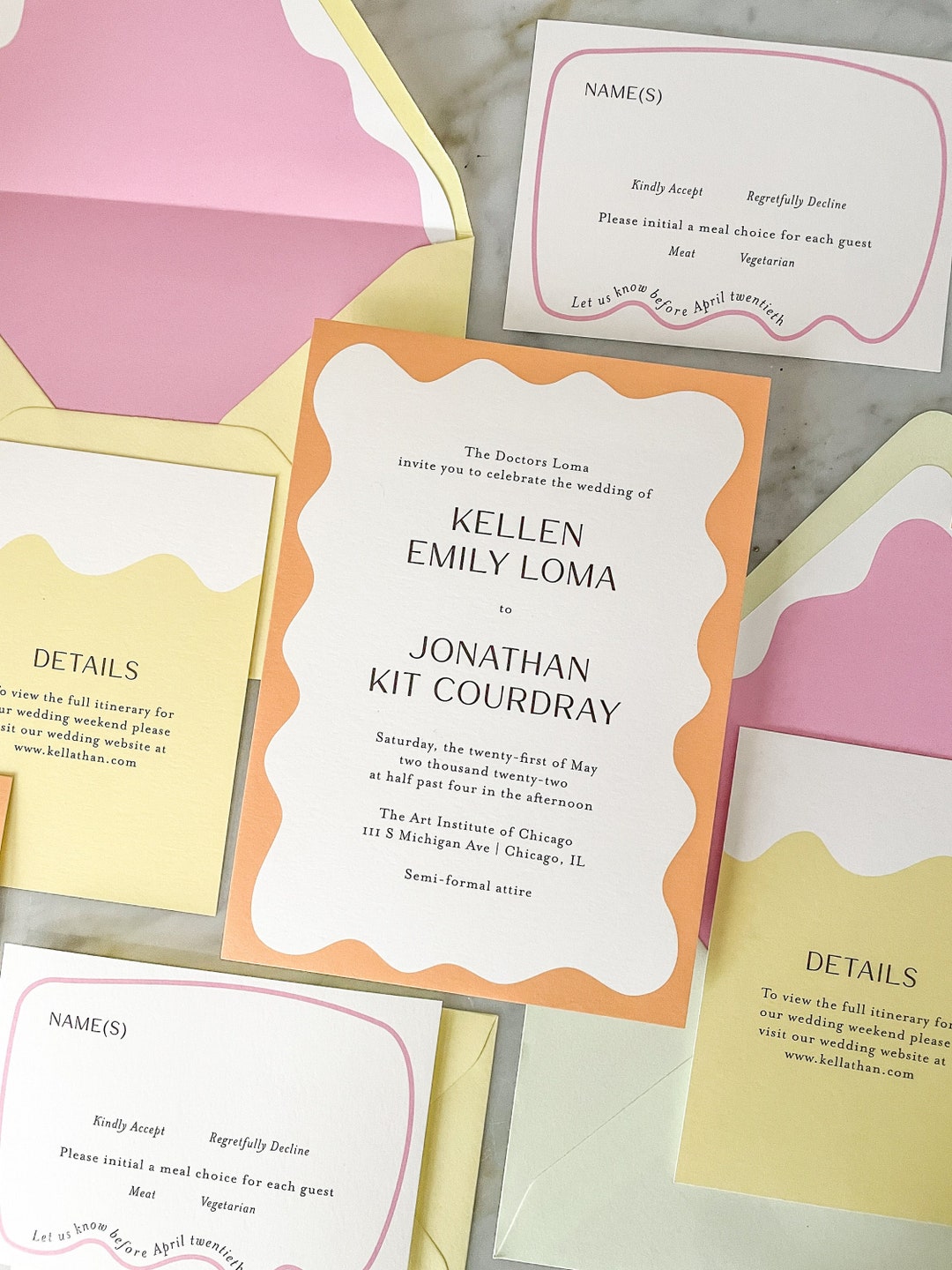 Retro Squiggles Wedding Invitation 4pc Set | Wavy Wedding Invites ...