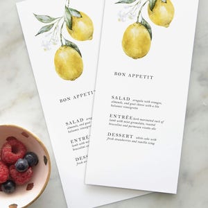 Lemons Menu Template | Download Printable Wedding Menu Card - Etsy