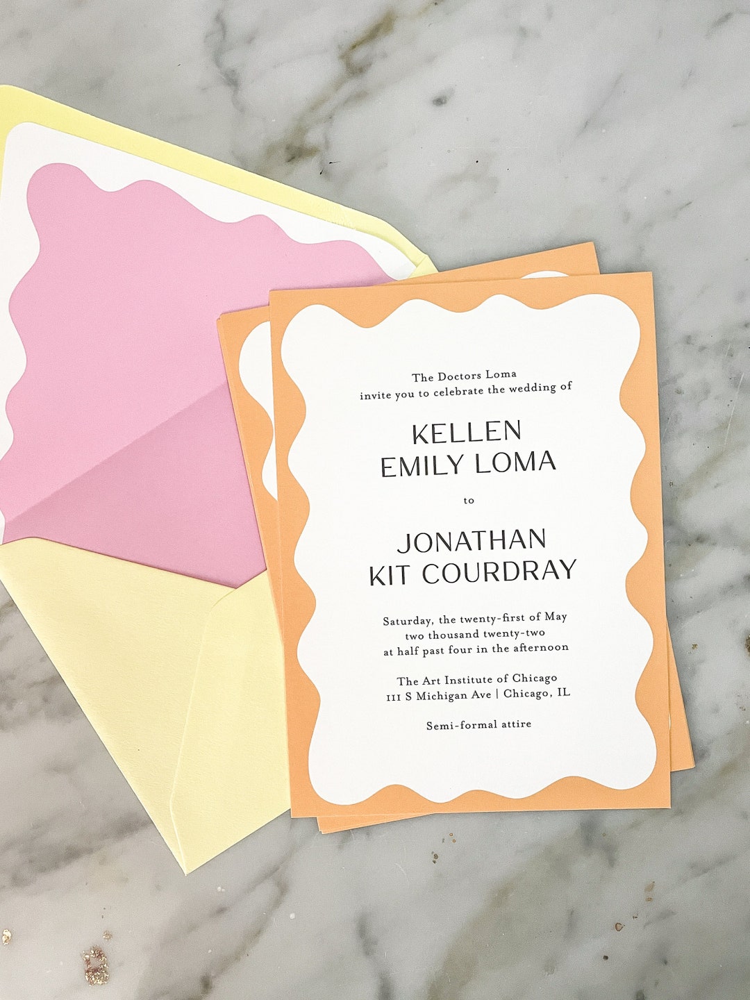 Retro Squiggle Wedding Invitation 6pc Set Wavy Wedding - Etsy