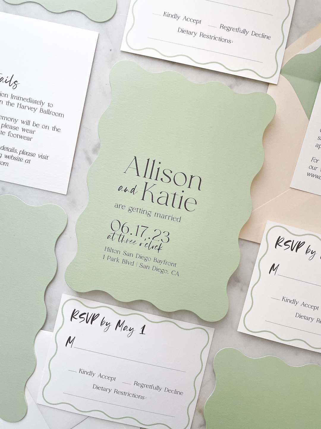 Wavy Die Wedding Invitation Suite 4-PC for Modern Minimalist Weddings ...