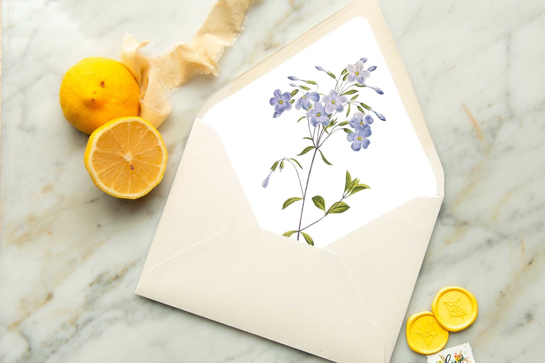 Blue Periwinkle Flowers Envelope Liner Template DIGITAL Wedding ...