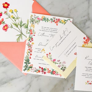 Bright Floral Invitation Set, 4-PC Wedding Invitation With Watercolor ...