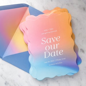Rainbow Holographic Wavy Save the Date Card! - Etsy