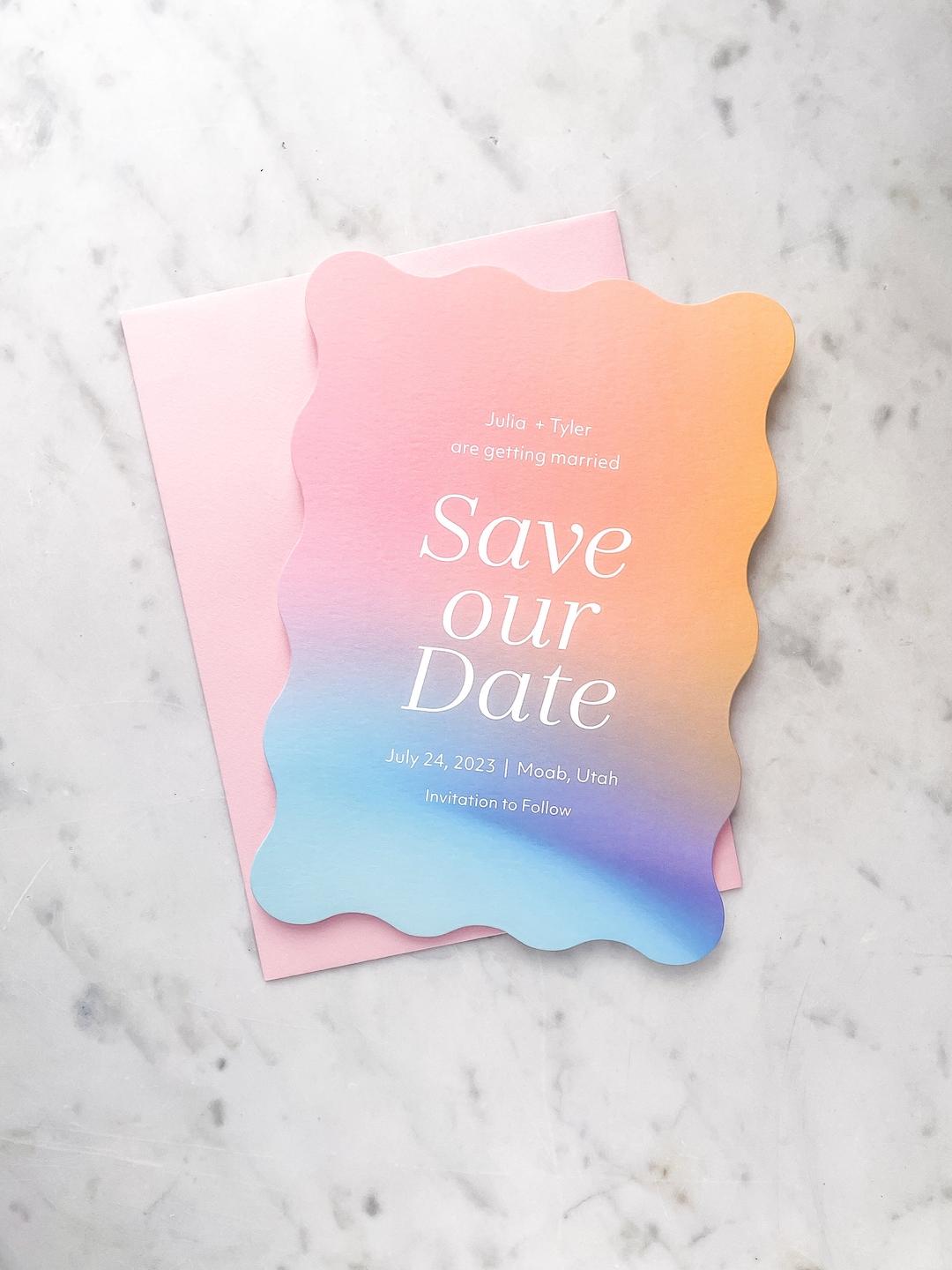 Rainbow Holographic Wavy Save the Date Card! - Etsy