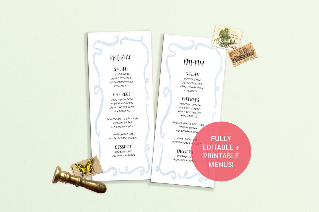 Curly Watercolor Border Menu Template for DIY, 3-in-1 Colors - Blue ...