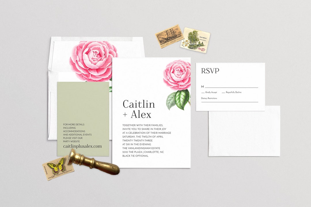 Bright Pink Rose Invitation Suite Template | Download Printable Wedding ...