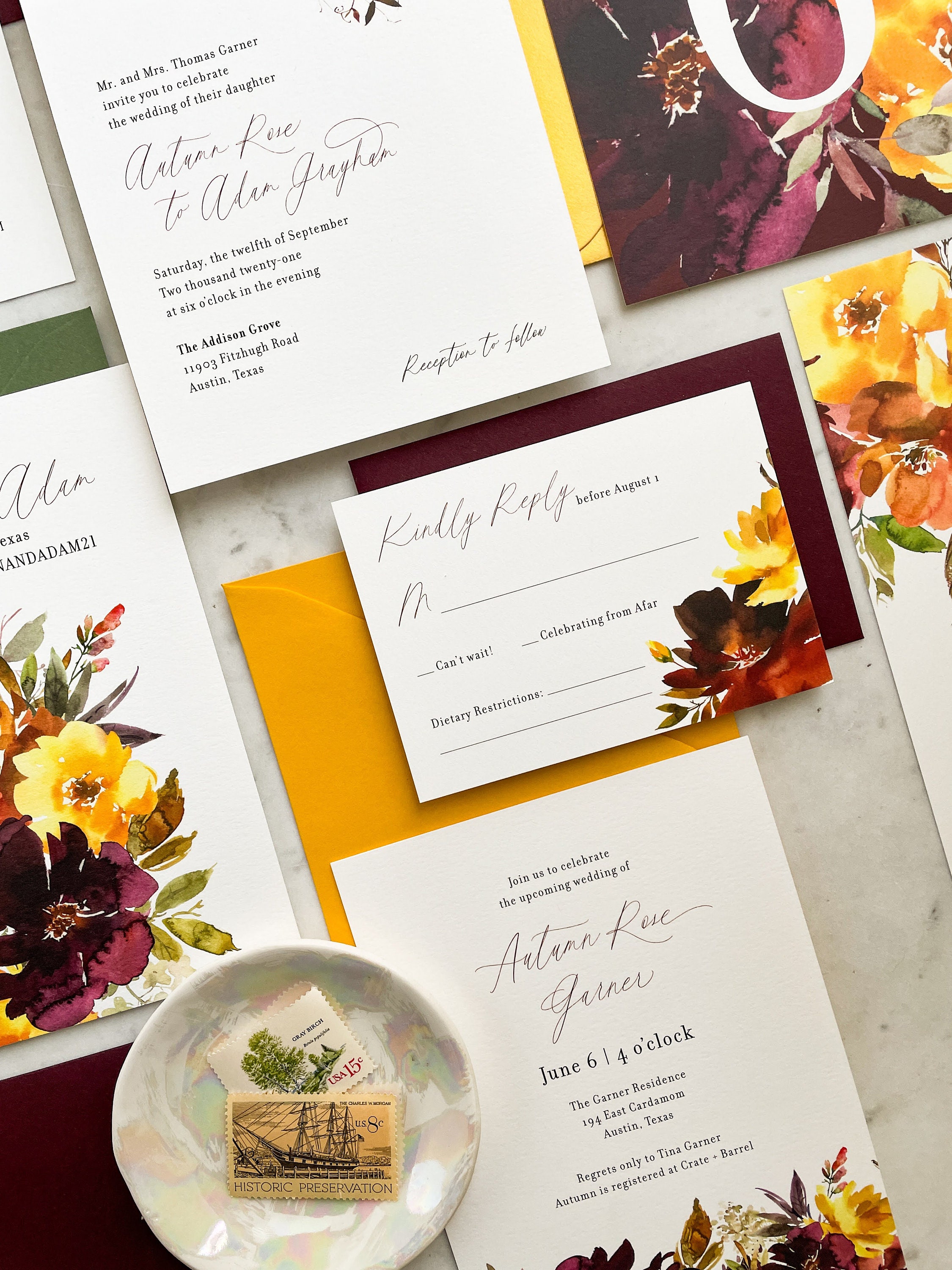 Fall Wedding Invitations With Watercolor Flowers 6-pc Autumn - Etsy UK