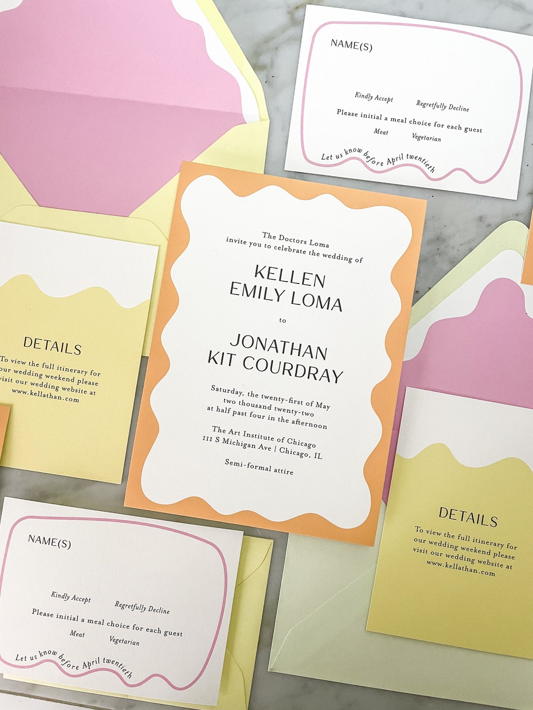 Retro Squiggle Wedding Invitation 6pc Set | Wavy Wedding Invitation ...