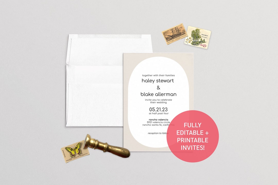 Modern Minimal Invitation Card Template | Download Printable Wedding ...