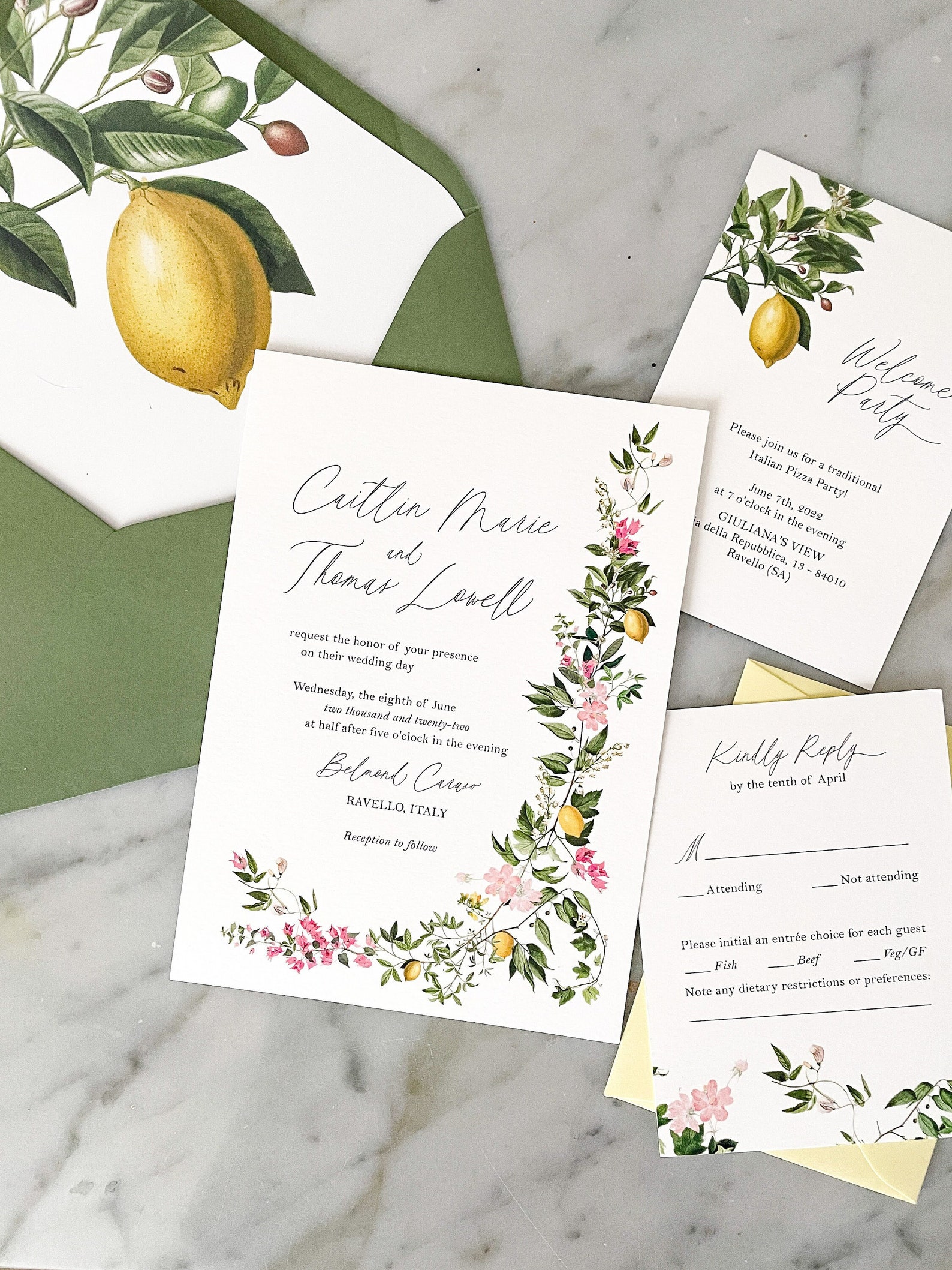 Italy Wedding Invitation 6pc Set Lemon Wedding Invitation - Etsy