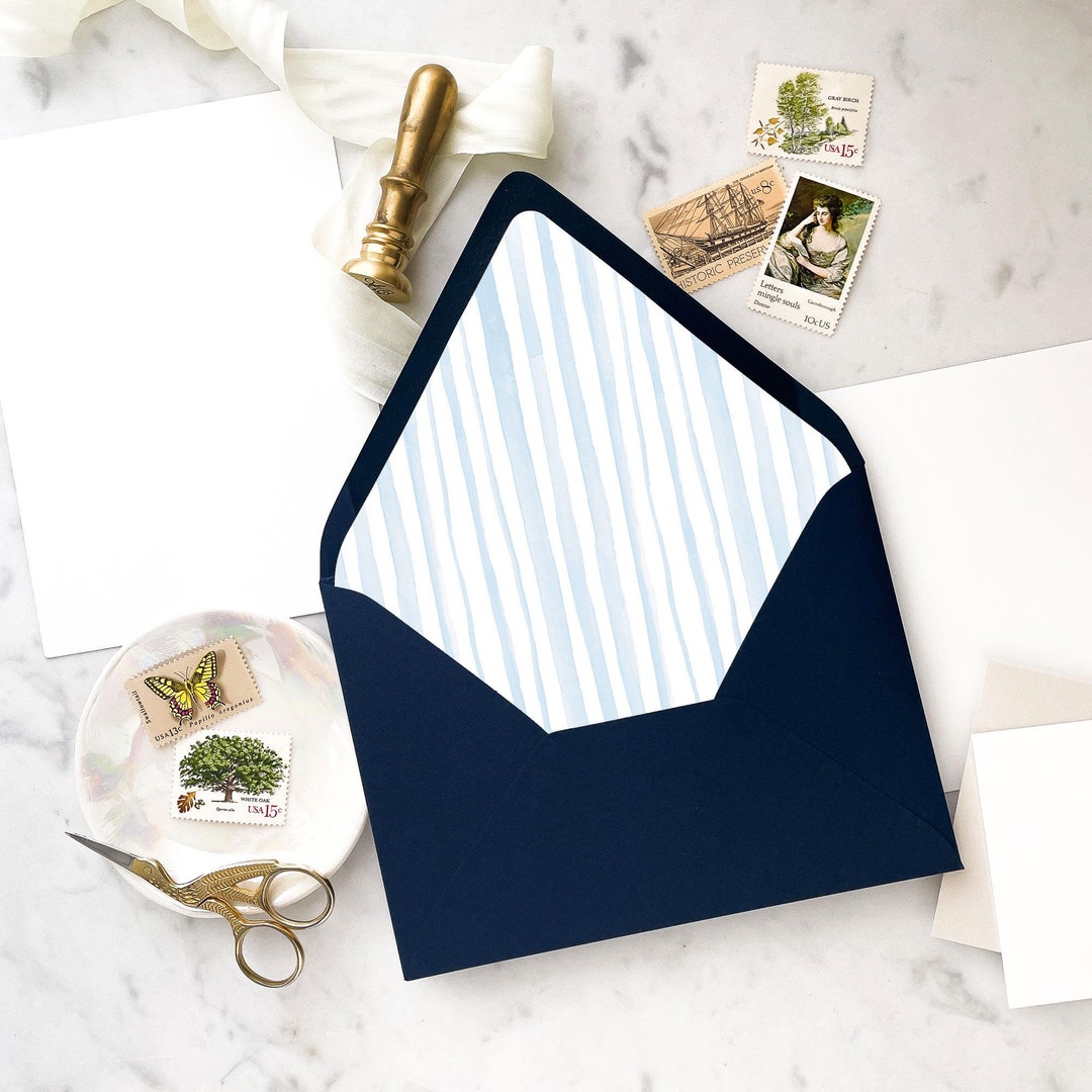 Blue Watercolor Stripes Envelope Liner - SET OF 25, Printed Envelope ...