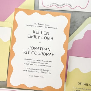 Retro Squiggle Wedding Invitation 6pc Set | Wavy Wedding Invitation ...