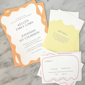 Retro Squiggles Wedding Invitation 4pc Set | Wavy Wedding Invites ...