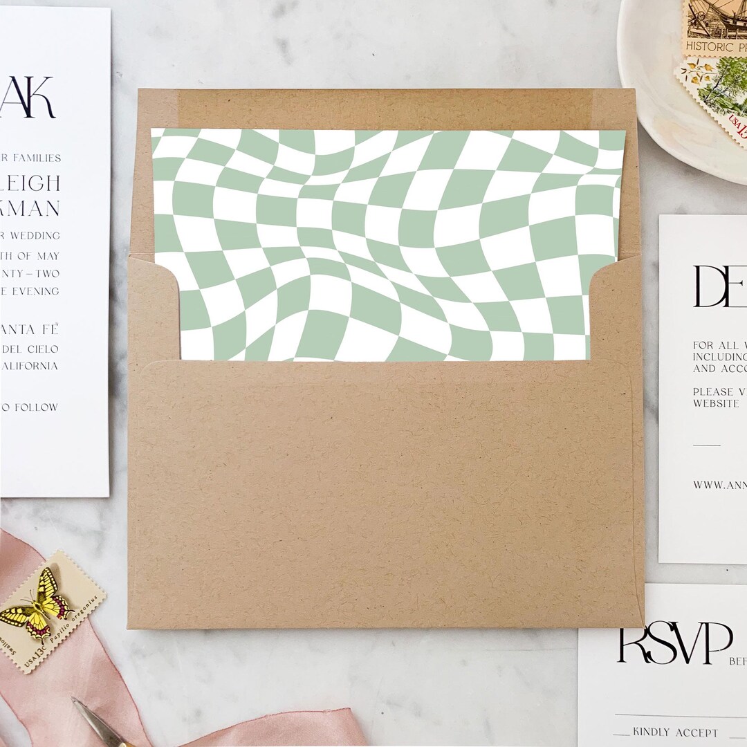 Sage Green Warped Checkerboard Square Liners - SET OF 25, Printed ...