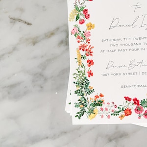 Bright Floral Invitation Set, 4-PC Wedding Invitation With Watercolor ...