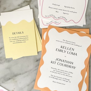 Retro Squiggles Wedding Invitation 4pc Set Wavy Wedding - Etsy