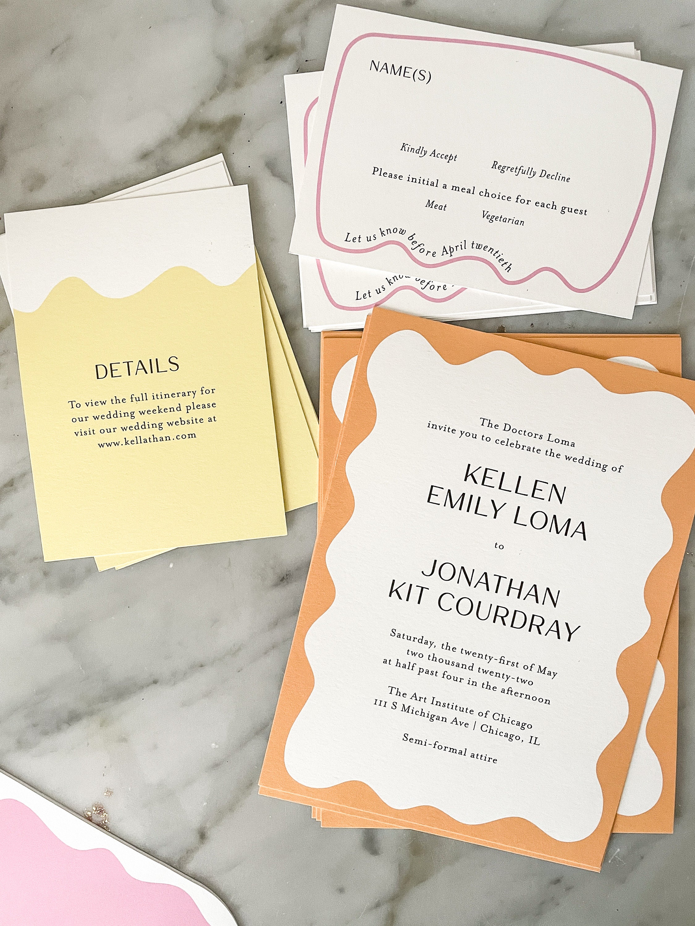 Retro Squiggles Wedding Invitation 4pc Set Wavy Wedding - Etsy