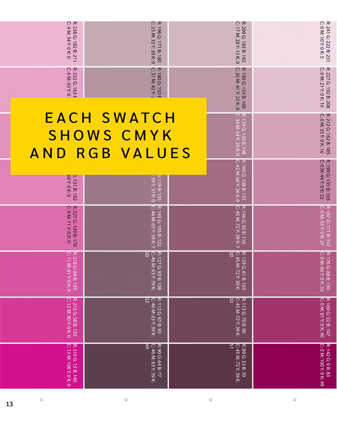 Printable CMYK Color Chart Palette With RGB Values (PDF Download) - Etsy
