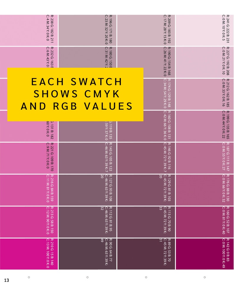 Printable CMYK Color Chart Palette With RGB Values (PDF Download) - Etsy