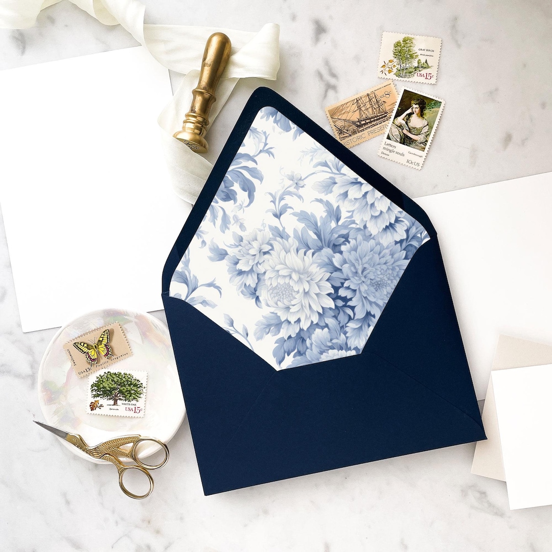 Blue Floral Toile Envelope Liner - SET OF 25, Printed Envelope Liners ...